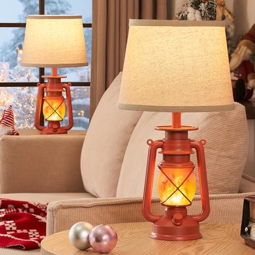 LEDIARY 18.72" Red LED Lantern Flickering Flame Table Lamps for ...