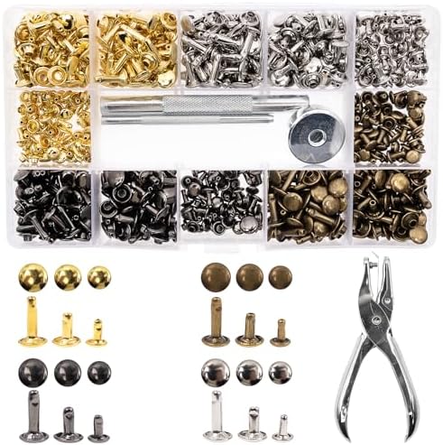 CJRSLRB 480 Sets Leather Rivets with 4 Fixing Set Tools, 3 Sizes 4 ...