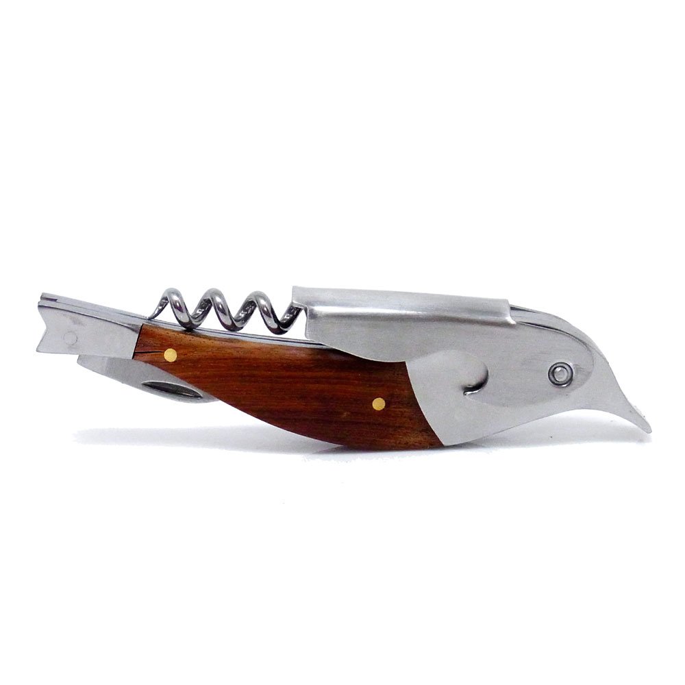 Kikkerland Stained Rosewood 18/8 Stainless Steel Bird Corkscrew, Silver ...