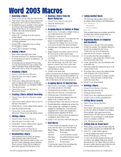 Microsoft Word 2003 Macros & Templates Quick Reference Guide (Cheat ...