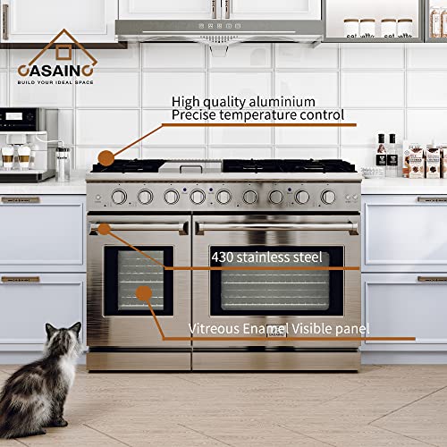 CASAINC 48 inch Gas Range Stove, Stainless Steel Professional Gas Range ...