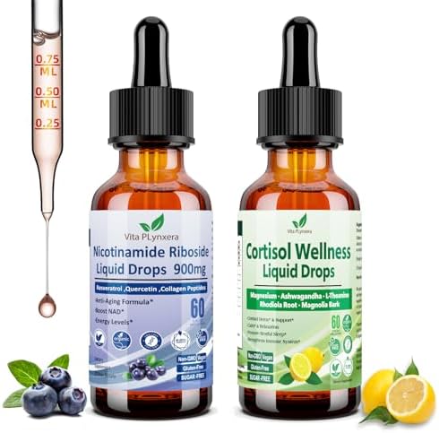 Amazon.com: 2 Pack Cortisol Wellness Liquid Drops + NAD Nicotinamide ...