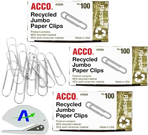 Amazon.com : ACCO Recycled Jumbo Paper Clips, Smooth Finish, 100 per ...
