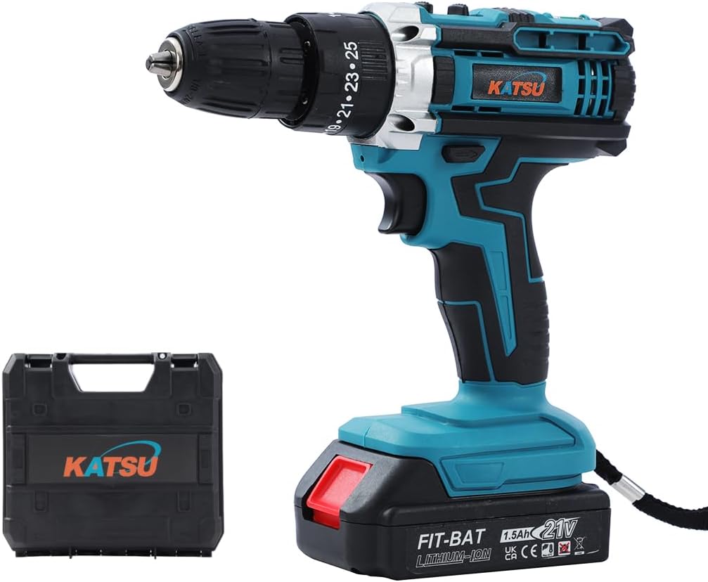 KATSU FIT-BAT 18V Cordless Drill Driver with 1.5Ah Battery and Charger ...