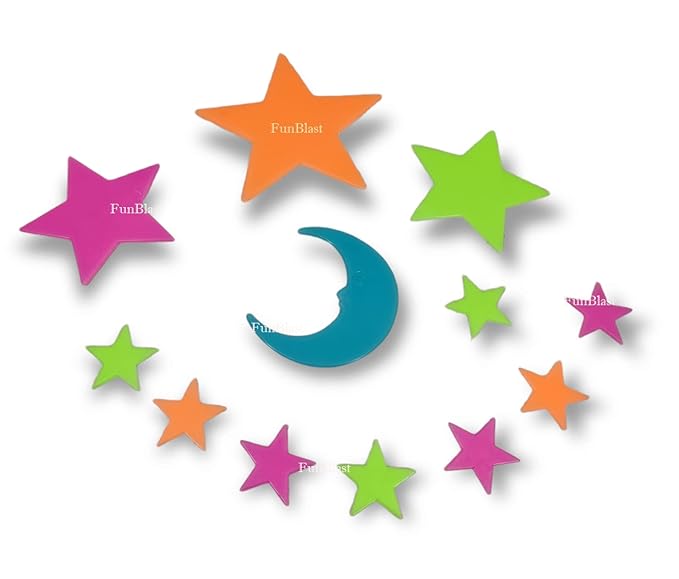 FunBlast Glow in The Dark Radium Sticker – Moon & Stars Shaped ...