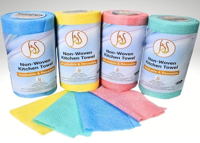 KASA MULTIPURPOSE WASHABLE AND REUSABLE WIPES/KITCHEN TOWEL - NON WOVEN -23 * 21 CM (Pack of 04 ...