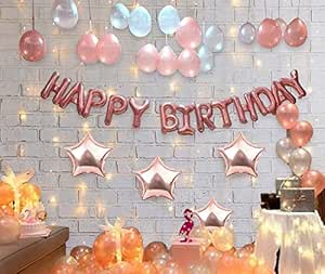 DRaX Rose Gold Birthday Decorations Supplies Birthday Star Balloons ...