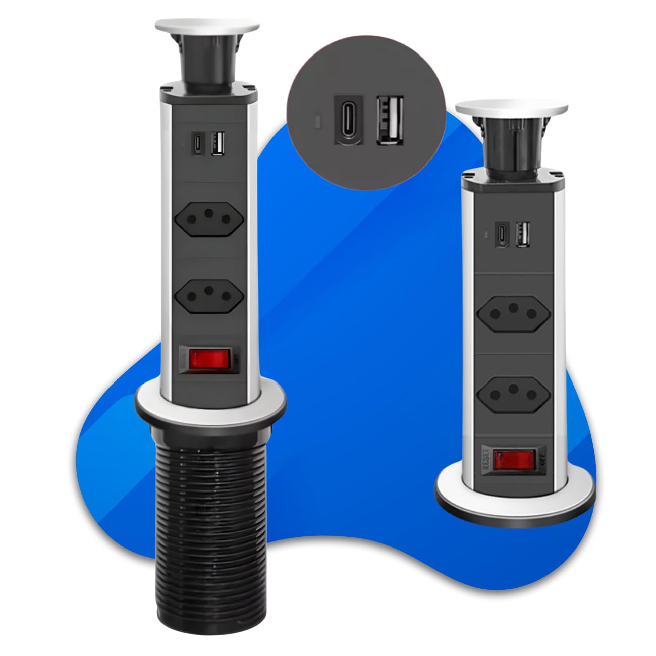 Torre De Tomadas De Embutir Retrátil Multiplug USB mais USB Tipo C com ...