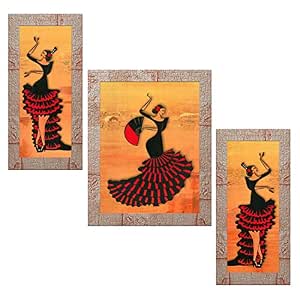 Indianara Set of 3 Abstract Dancing Women Framed Art Painting (3781MR ...