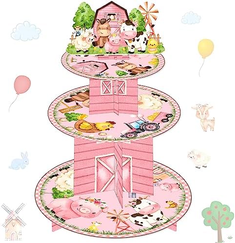Amazon.com: Farm Animals Theme 3-Tier Round Cardboard Cupcake Stand for ...
