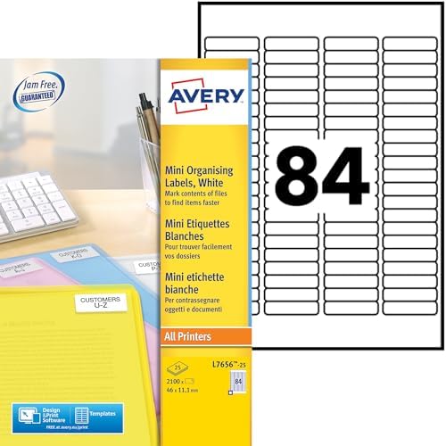 AVERY - L7656-25 - 2100 Mini Adhesive Personalised Labels White. 46 x ...