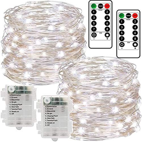 [2 Pack] BXROIU Fairy Lights Battery Operated, Silver Wire Chains 8 ...