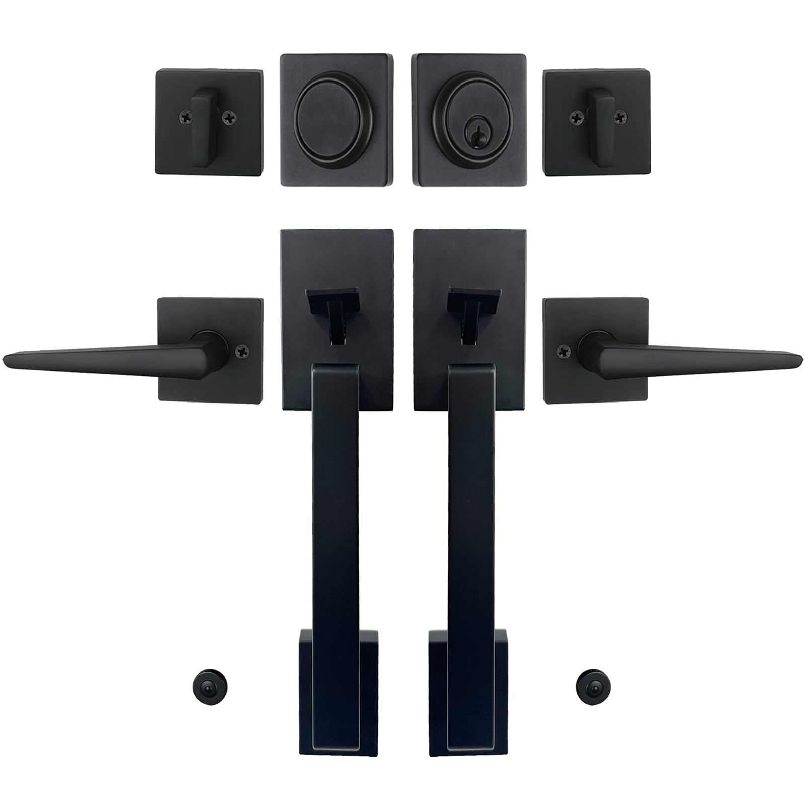 HISAFE Matte Black Double French Door Handle Set, Halifax Exterior Door ...