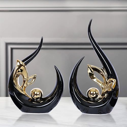 Amazon.com: 2 PCS Orange Gold Home Decor Accent Ceramic Statue Abstract ...