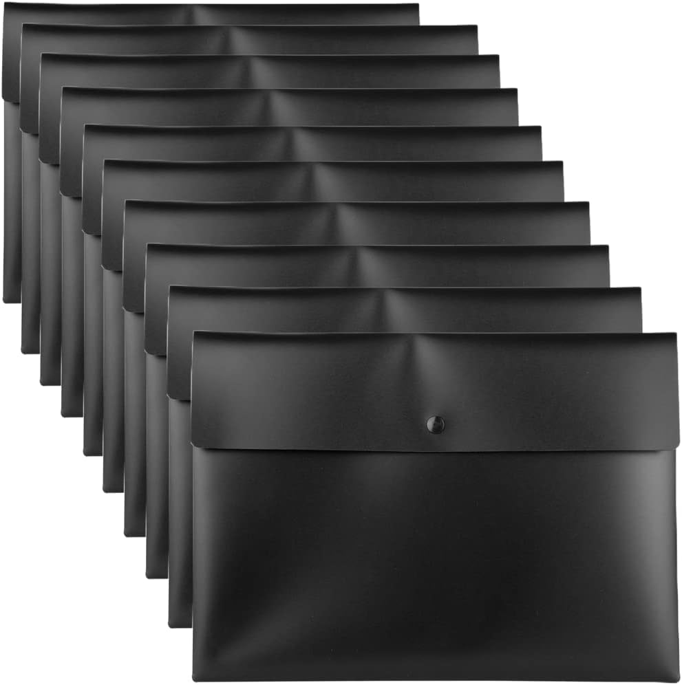 10Pcs Plastic Wallets A4 Black Folders Document Popper Files Wallets ...