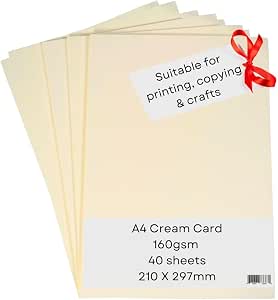 A4 Cream Card Paper Printer - 160gsm 40 Sheets - Coloured - Suitable ...