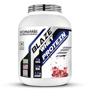 Getmymettle Blaze Whey Protein (Rose Falooda, 2Kg) - 24g Protein, 10 ...