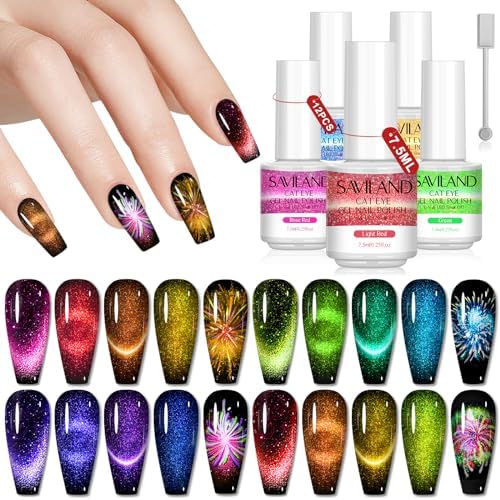 Amazon.com : SAVILAND 12 Colors Crystal Glassy Cat Eye Gel Nail Polish ...