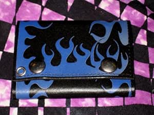 Amazon.com: 100% LEATHER PUNK EMO Tri-Fold Wallet Blue Flame Border w ...