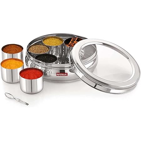 NATULIX Stainless Steel Belly Shape Masala box for Kitchen | Spice Box ...