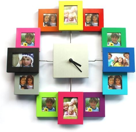 New Funky Aluminium Family Photo Frame Time Wall Clock Holds 12 Photos ...