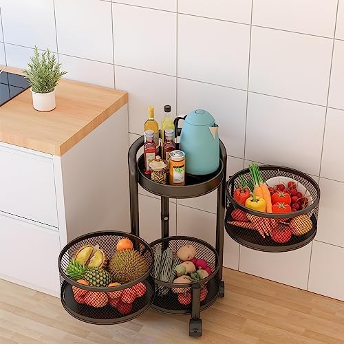 Kuber Industries 3-Layer Kitchen Trolley | 360° Rotating Storage Rack ...