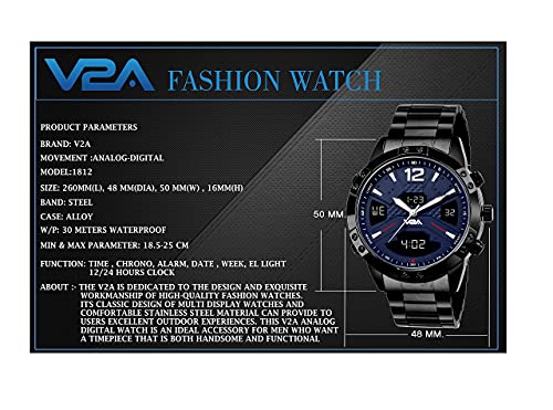 Buy V2A Unique Dress Casual Blue Display Analog-Digital Stainless Steel ...