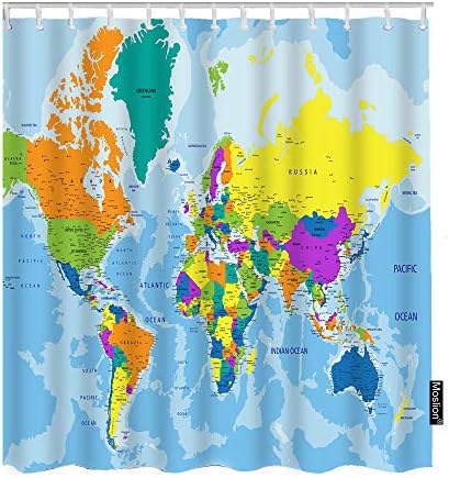 Amazon.com: UNIFEEL World Map Fabric Shower Curtain with Major Cities ...