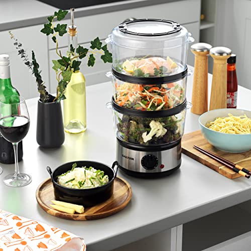 Salter 3-Tier Food Steamer - 7.5L Stainless Steel Multi-Cooker, Meat ...