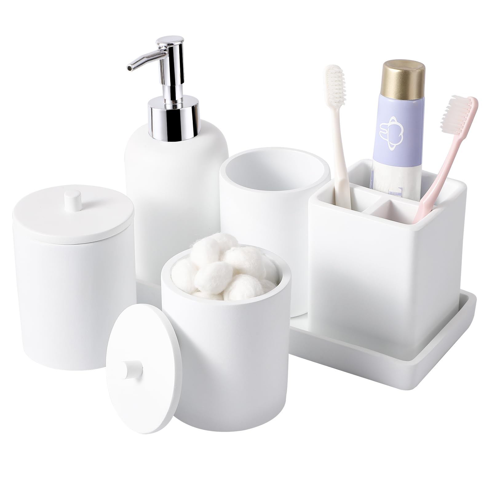 Amazon.com: Resin 6 Pcs White Bathroom Set Complete with Toothbrush ...