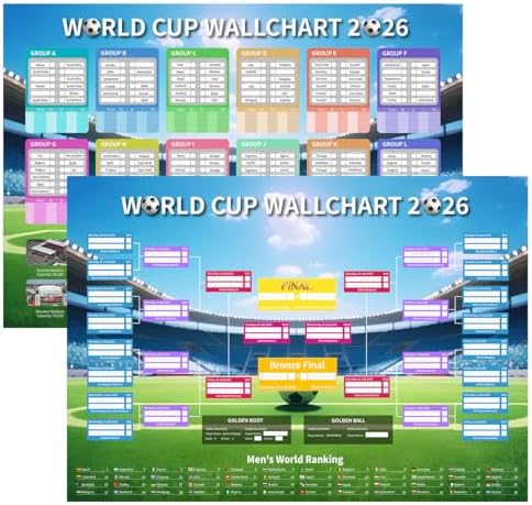 YOFANUP World Cup Football 2026 Wallchart, 2 Pcs World Cup Schedule ...
