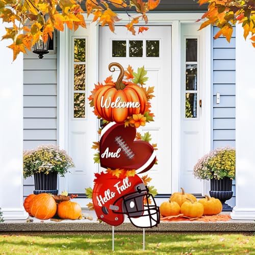 Amazon.com : 3 Pcs Welcome Fall Yard Sign Fall Football Pumpkin Plastic ...