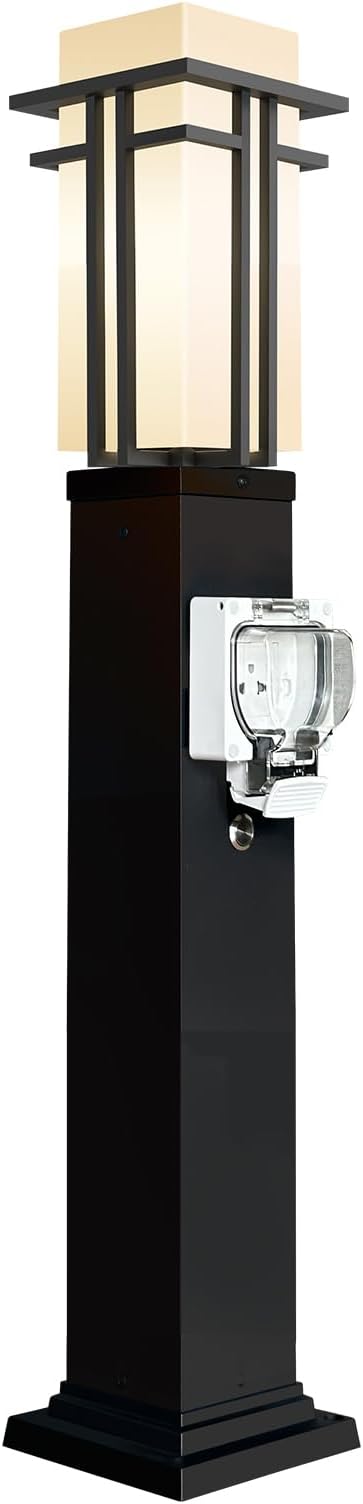 Yoenecea Outdoor Lamp Post with Outlet, Modern Post Light Fixture for ...