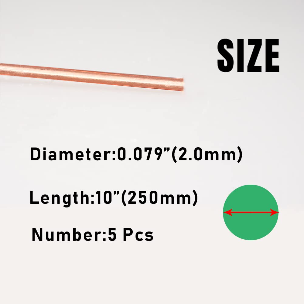 Snapklik.com : 5Pcs 12 Gauge Pure Electrode Copper Round Rod 2.0mm Dia ...