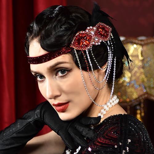 Amazon.com : VENOFEN 1920s Feather Flapper Headpiece Gatsby Style ...