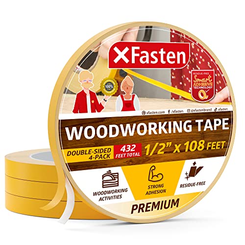XFasten Double Sided Woodworking Tape 1/2" x 36 Yards (4-Pack) - Double ...