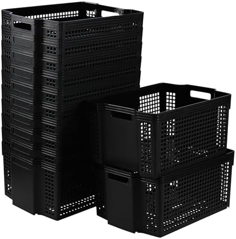 Amazon.com: Teyyvn 3-Pack Plastic Stackable Storage Bins, Black ...
