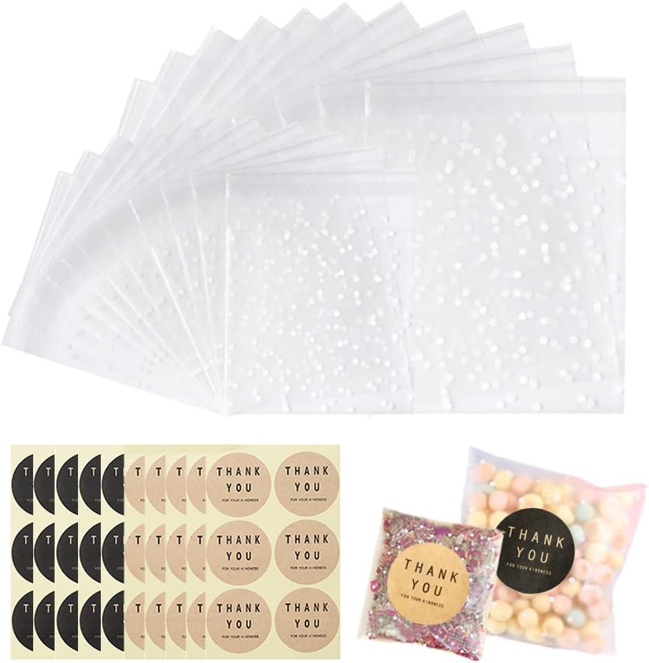 TRKETK Clear Cellophane Bags - 200 Pcs, White Polka Dot Treat Bags w ...