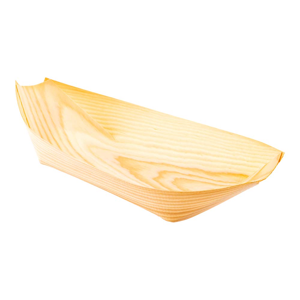 Large Disposable Wood Serving Boats - Natural Pinewood Take Out Trays ...