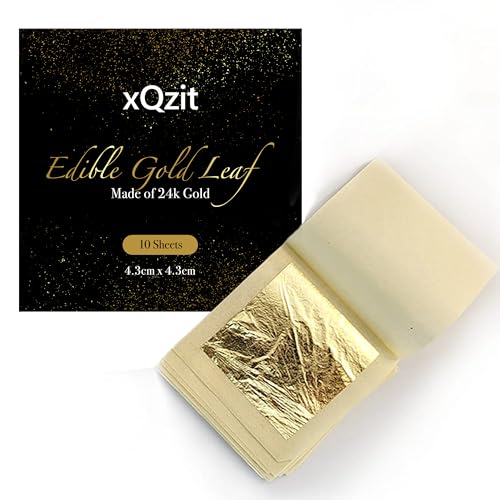 10 Edible Gold Leaf Sheets, 4.33cm/1.7″ x 4.33cm/1.7″, Gold Leaf Sheets ...