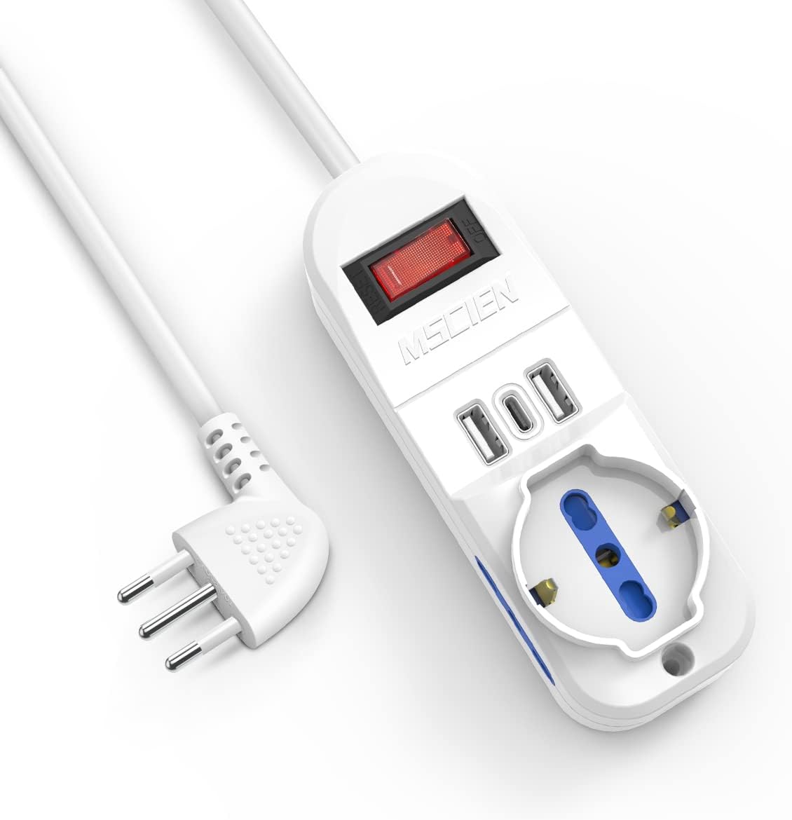 Mscien Multipresa con 1 Polivalenti e 2 Bivalenti 10/16A, 3 Porte USB ...