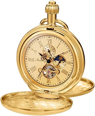 Tiong Gold Smooth Shield Double Cover Men's Mechanical Pocket Watch ...
