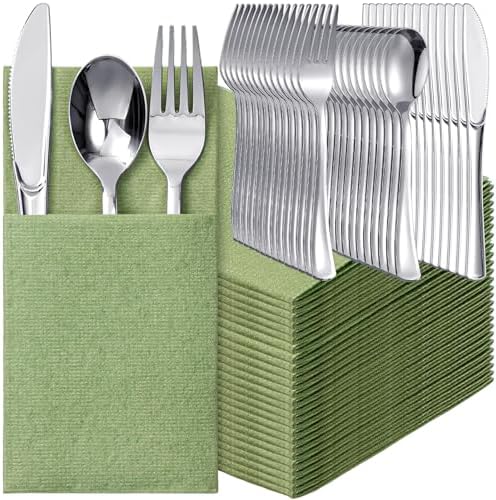 Amazon.com: Gueevin 200 PCS Linen Feel Napkins with Silver Plastic ...