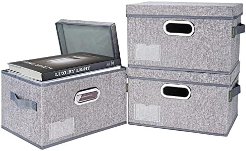 Amazon.com: Set of 2 Large Storage Bin with Lid, Sturdy Linen Foldable ...