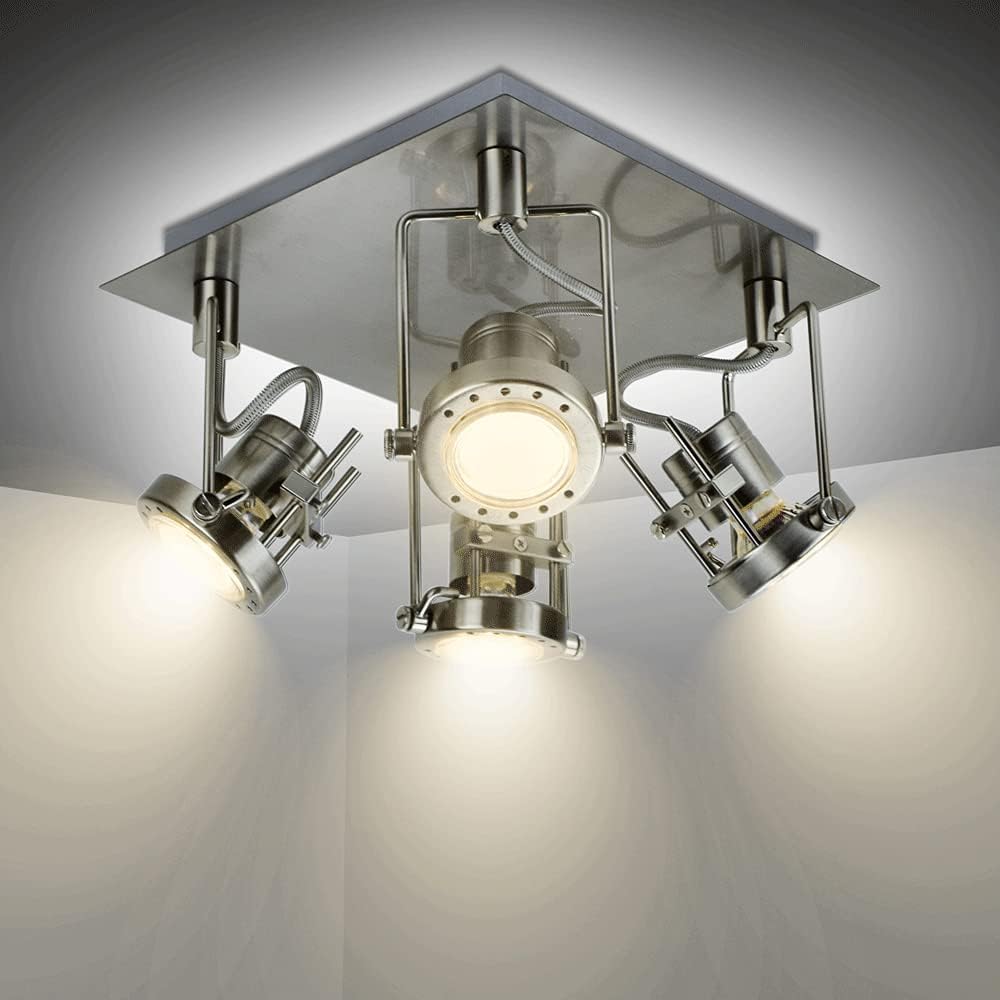 MiniSun | Modern Polished Chrome Square Plate Adjustable 4 Way Ceiling ...