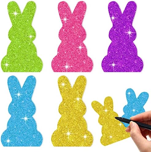 Amazon.com: 100 Pcs Easter Glitter Bunny Cutouts Card Colorful Rabbit ...