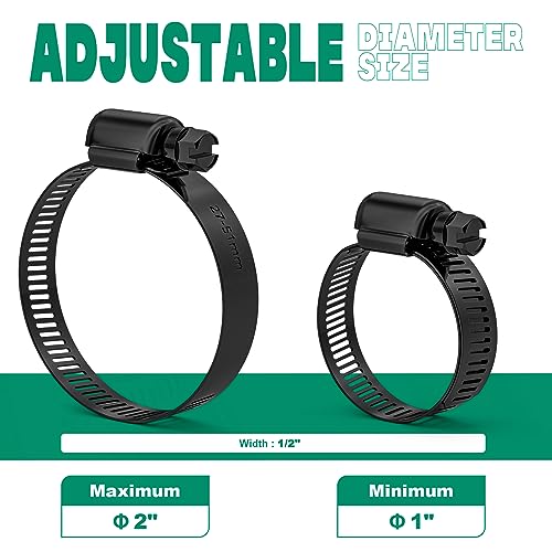 Snapklik.com : 10PCS 12 Black Hose Clamp,Adjustable 27-51mm Small Hose ...