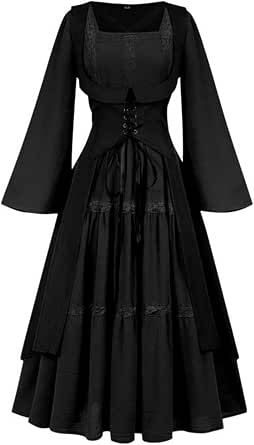 Amazon.com: Medieval Renaissance Dress for Women, Lace Up Peasant ...
