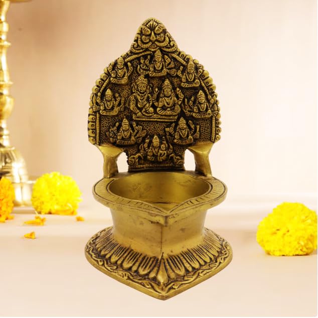 Buy Spillbox Traditional Brass Ashtalakshmi Diya for Puja Deepam Oil ...