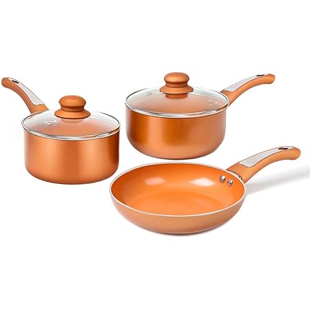 Amazon.com: SHINEURI 9 Pieces Copper Nonstick Pots Pans Ceramic ...